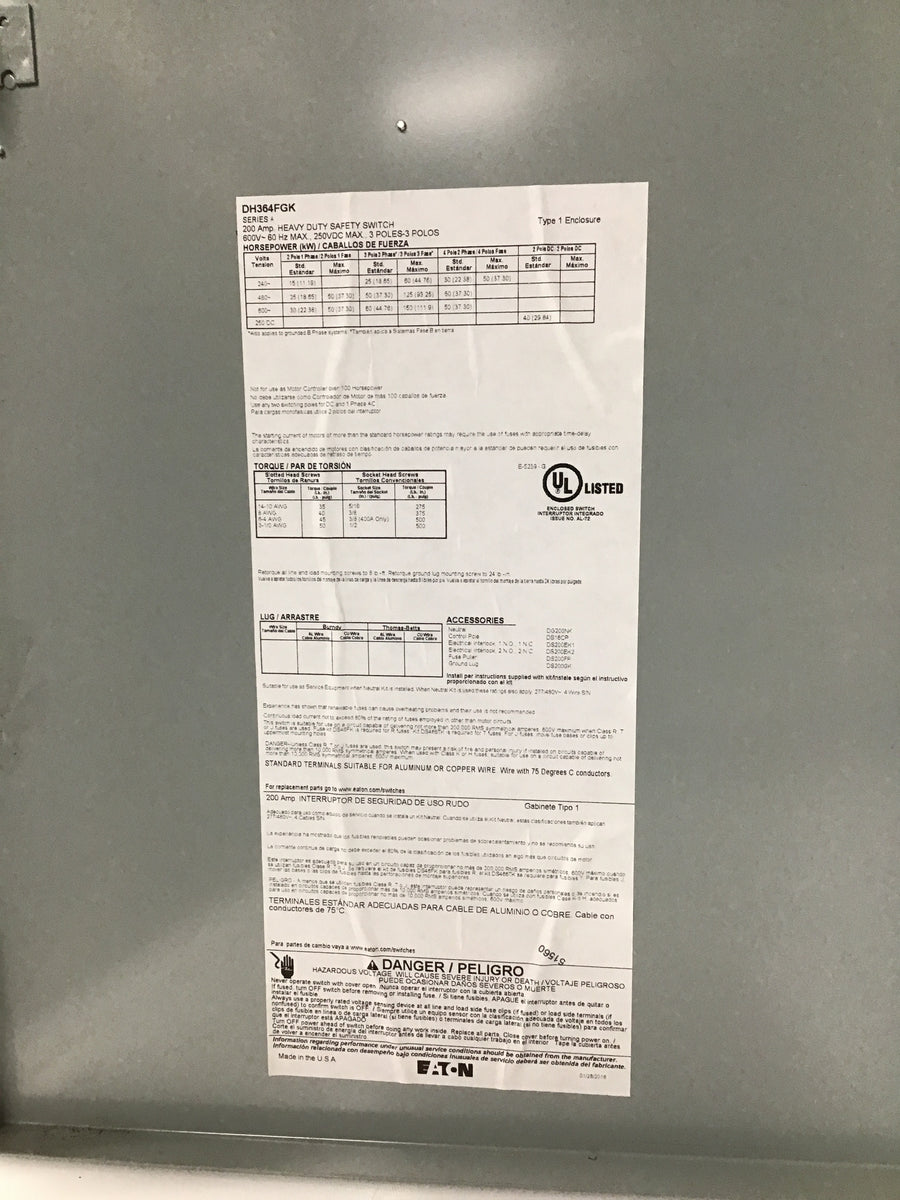 Safety Switch Eaton DH364FGK – AA Electric Surplus