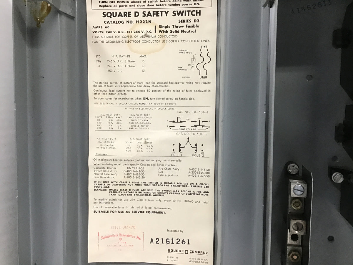 Safety Switch H222N Square D 60 Amp – AA Electric Surplus
